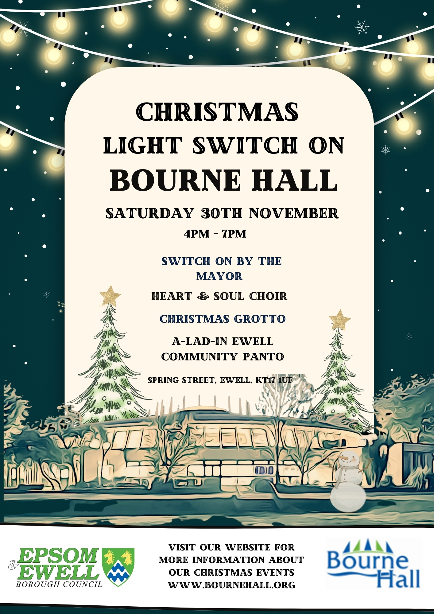 Christmas Light Switch On at Bourne Hall | Epsom and Ewell Borough Council